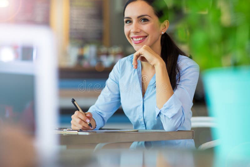 Business Woman Working at Cafe Stock Photo - Image of beautiful, life ...
