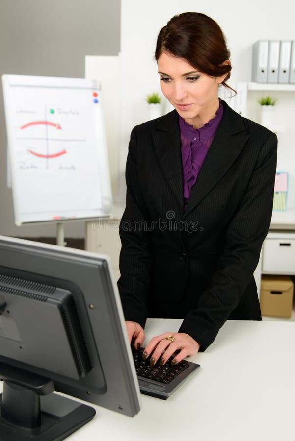 Business Woman Working at Computer Stock Photo - Image of beautiful ...