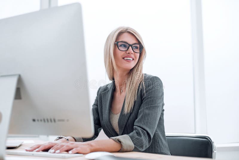 Business Woman Working at a Computer in the Office Stock Image - Image ...