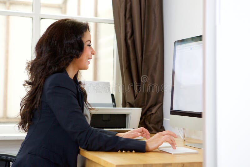 Business Woman Working on Computer in Office Stock Photo - Image of ...