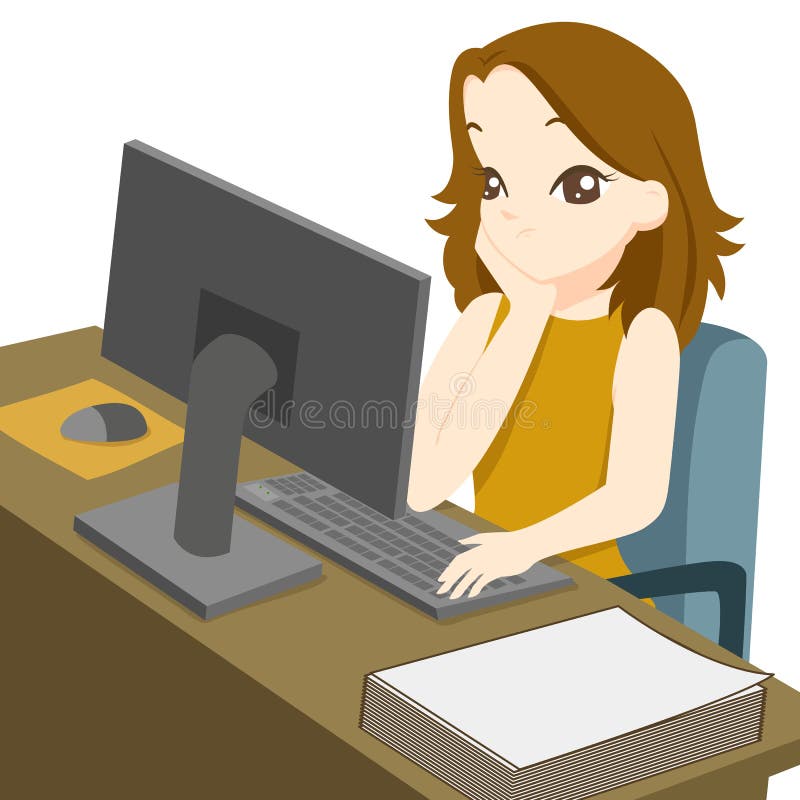 Business Woman Working On Desktop Computer Stock Vector Illustration