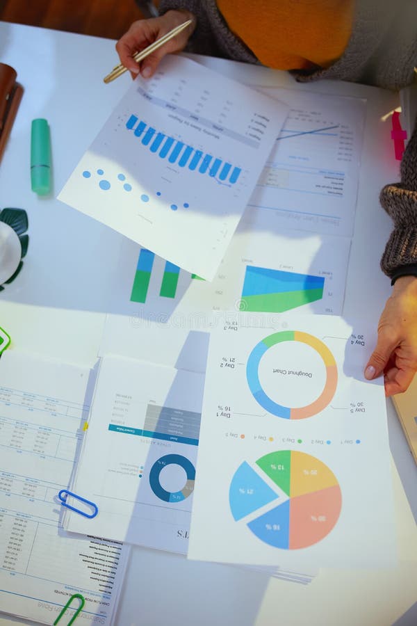 Business Woman Working with Documents and Graphs Stock Image - Image of ...