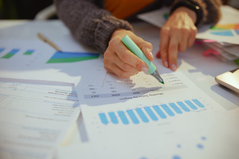 Business Woman Working with Documents and Graphs Stock Image - Image of ...