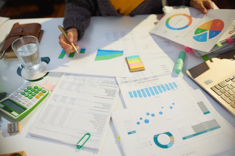 Business Woman Working with Documents and Graphs Stock Image - Image of ...