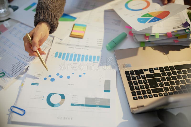 Business Woman Working with Documents and Graphs Stock Image - Image of ...