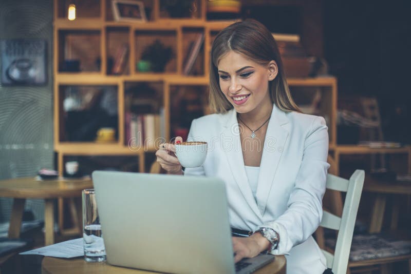 Work and coffee. stock image. Image of mail, businesswoman - 122791359