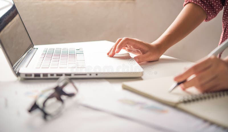 Business Woman Working on Laptop Computer in Office Stock Image - Image ...