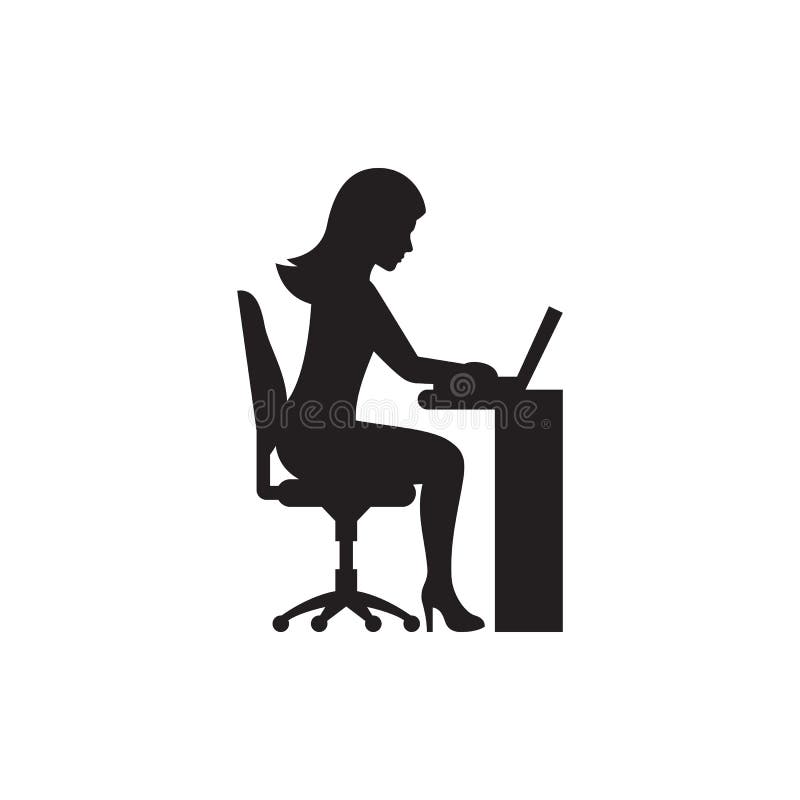 Business Woman Working on Laptop Silhouette Stock Illustration ...