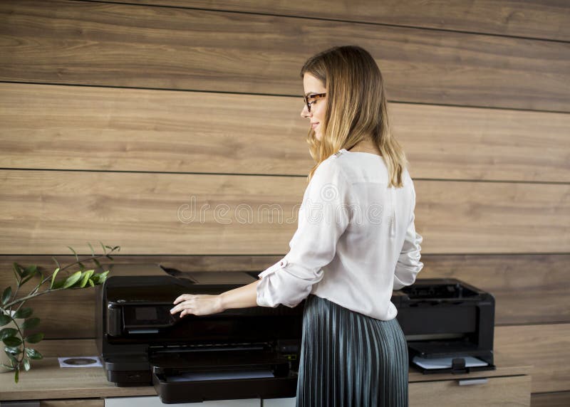 Business Woman Working in Office by the Printer Stock Photo - Image of ...