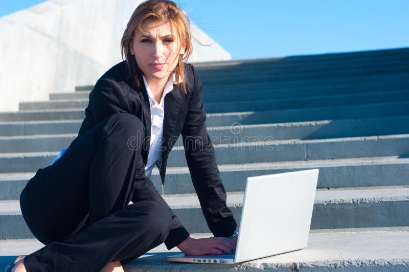 Business Woman Working on Stairs Stock Image - Image of cell, office ...