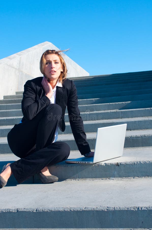Business Woman Working on Stairs, Vertical Stock Photo - Image of ...