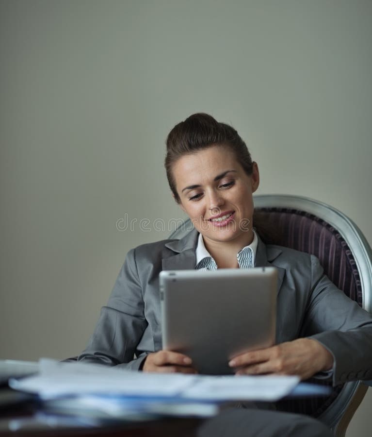 Business Woman Working with Tablet PC Stock Image - Image of ...