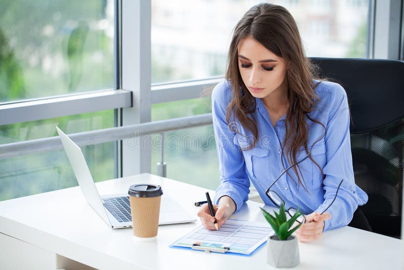 Business Woman Working Using Computer Laptop Concentrated and Smiling ...