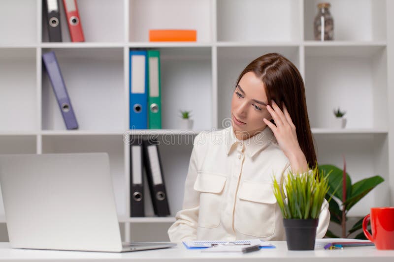 Business Woman Working Using Computer Laptop Concentrated and Smiling ...