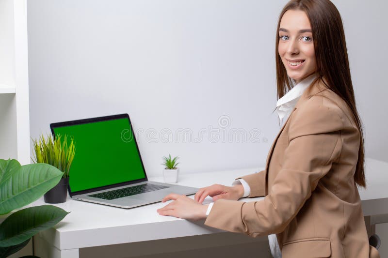 Business Woman Working Using Computer Laptop Concentrated and Smiling ...