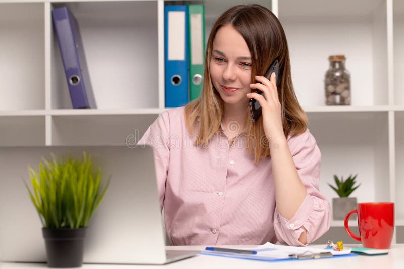 Business Woman Working Using Computer Laptop Concentrated and Smiling ...
