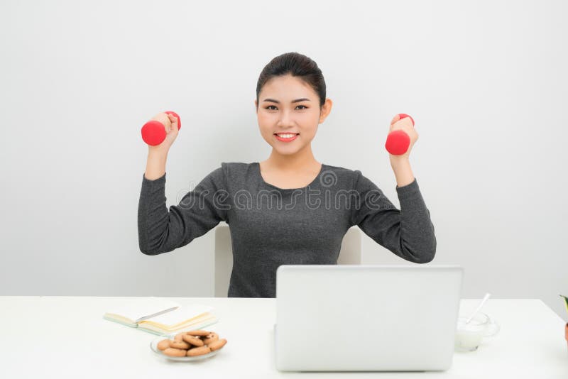 Business Woman Working and Workout at Her Office Stock Photo - Image of ...