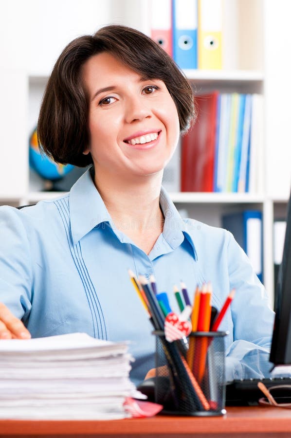 Woman`s Workplace Top View. Mockup Stock Image - Image of flower ...
