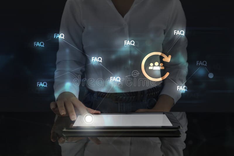 Business Woman Works on Digital Screen about FAQ Stock Photo - Image of ...