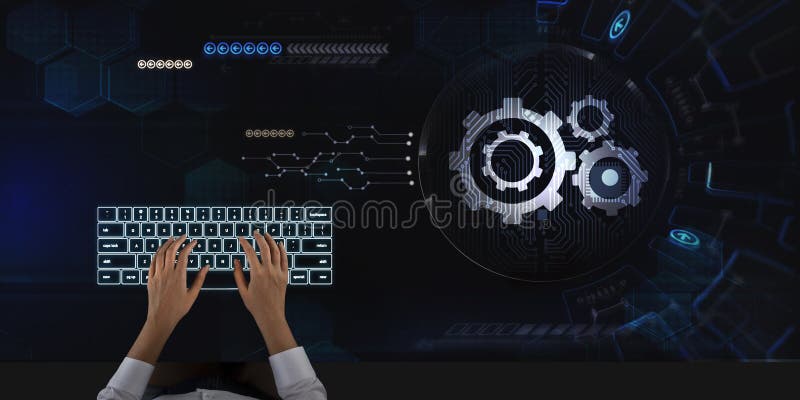 Business Woman Works on Touch Screen about Wheel Stock Image - Image of ...