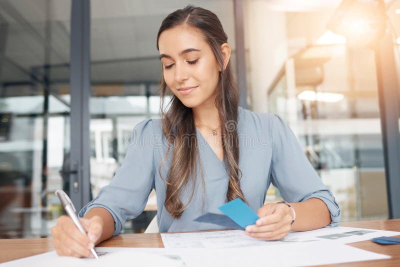Business Woman Writing Documents at Office Desk of Administration ...