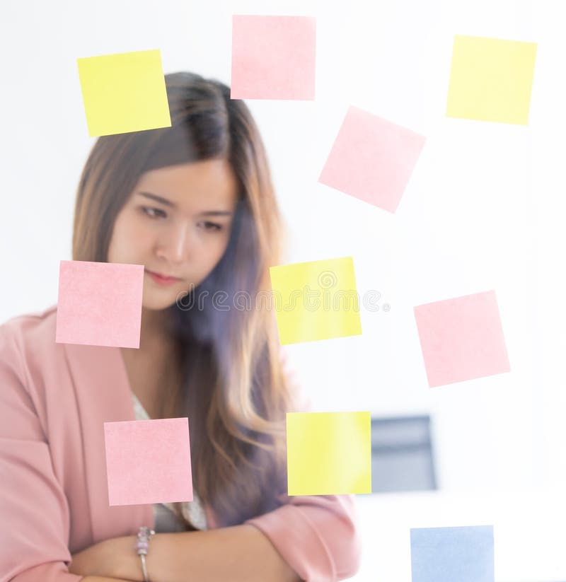 Business Woman Writing Idea on To Post it Windows for Plan Stock Image ...