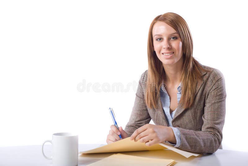 Business Woman Writing Notes at Desk Stock Image - Image of lecture ...