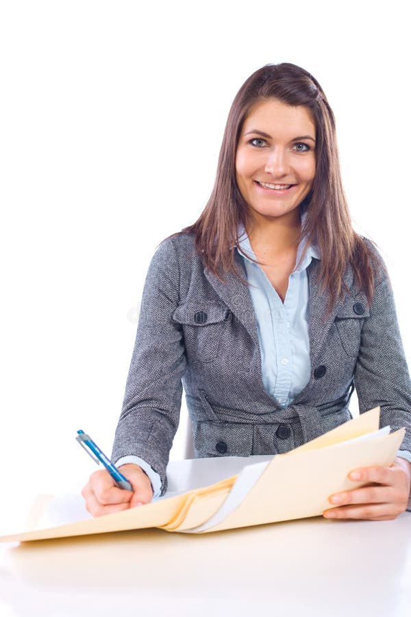 Business Woman Writing Notes at Desk Stock Photo - Image of meeting ...