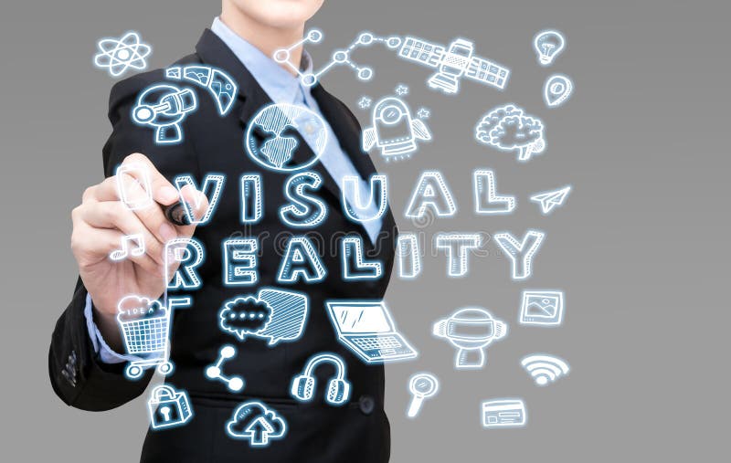 Visual Reality Concept. Young Man Using Visual Reality or VR Headset ...