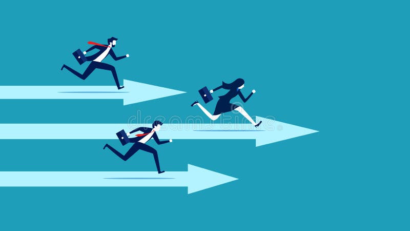 Business Women Compete on the Arrow Race Track. Business Competition ...