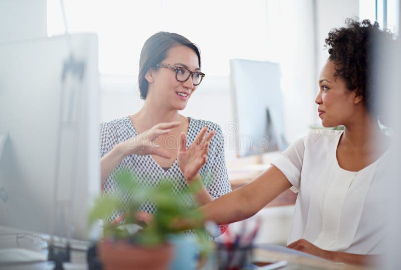 Business, Women and Discussion on Computer in Office for Creative ...