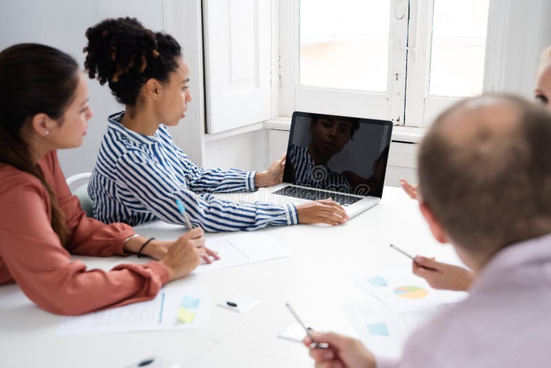 Woman Doing a Tutorial on a Laptop Stock Photo - Image of pointing ...