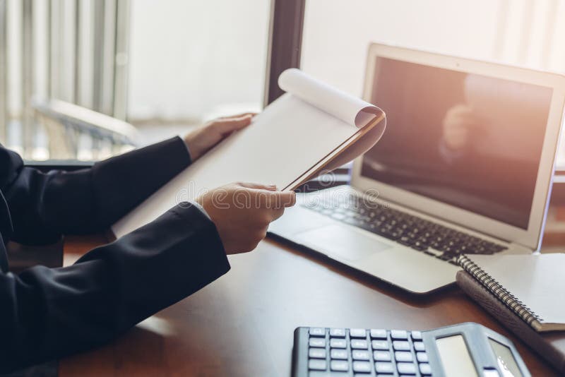 Business Women Hold Paper and Checking Document Data Stock Photo ...