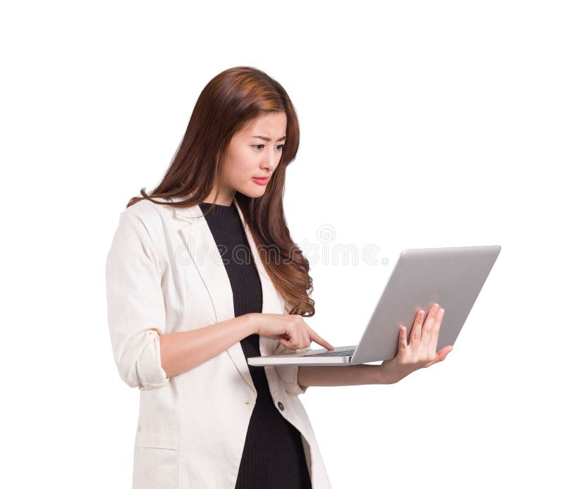 Business Women Holding Computer for Working. Stock Photo - Image of ...