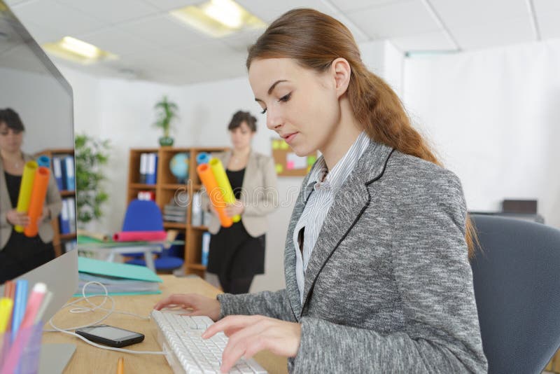 Business Woman in Office Worker Stock Image - Image of solution, hair ...