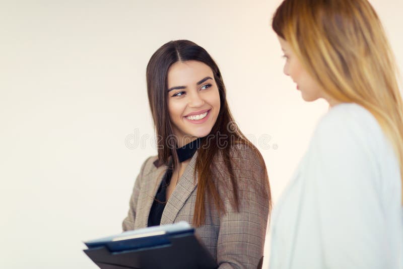 Business Women Talking at Office Building Stock Photo - Image of ...