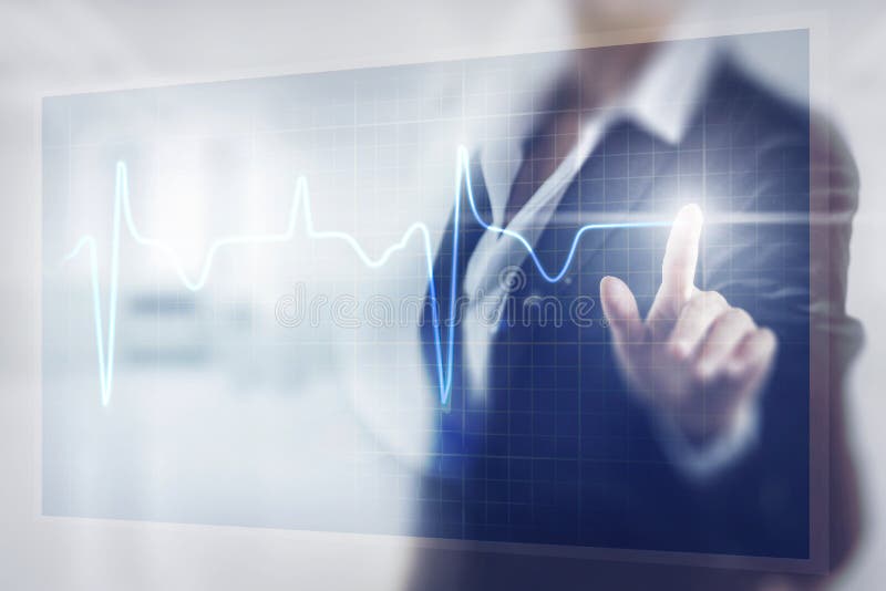 Business Women Touching the Pulse Screen Stock Photo - Image of girl ...
