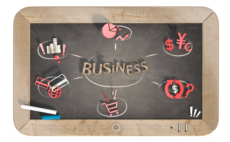 `business` Word with 3D Icons on Slate Chalkboard Stock Illustration ...