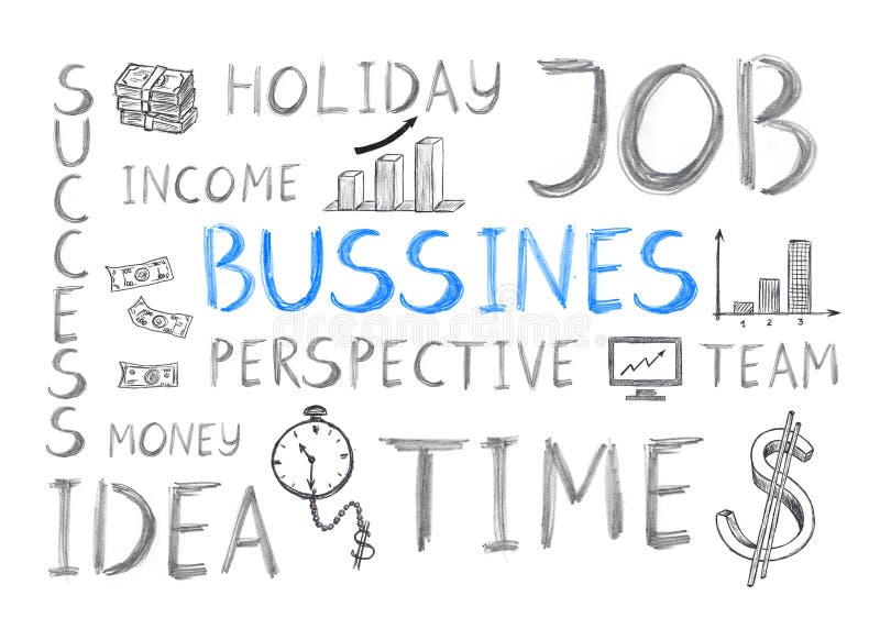 Business Words Cloud Illustration Drawing by the Hand. Word Collage ...