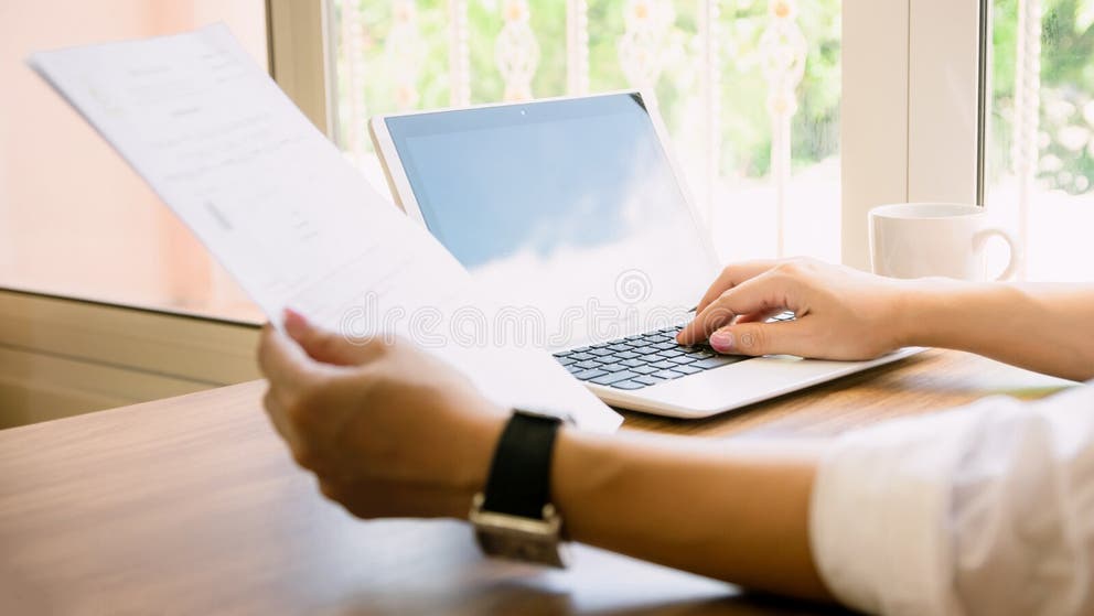 Business Work and Computer Technology the Desk Notebook on Wood Table ...