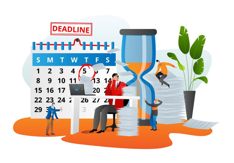 Business Work Deadline, Time Management with Clock Concept Vector ...