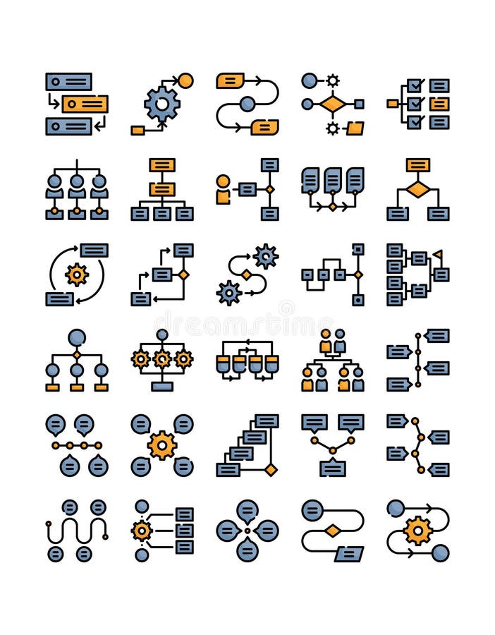 Business Work Flow Filled Outline Icon Pack Stock Vector - Illustration ...