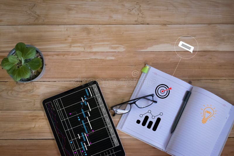 Indoor Computer Concept Working at Home, Besiness Office with Icon ...