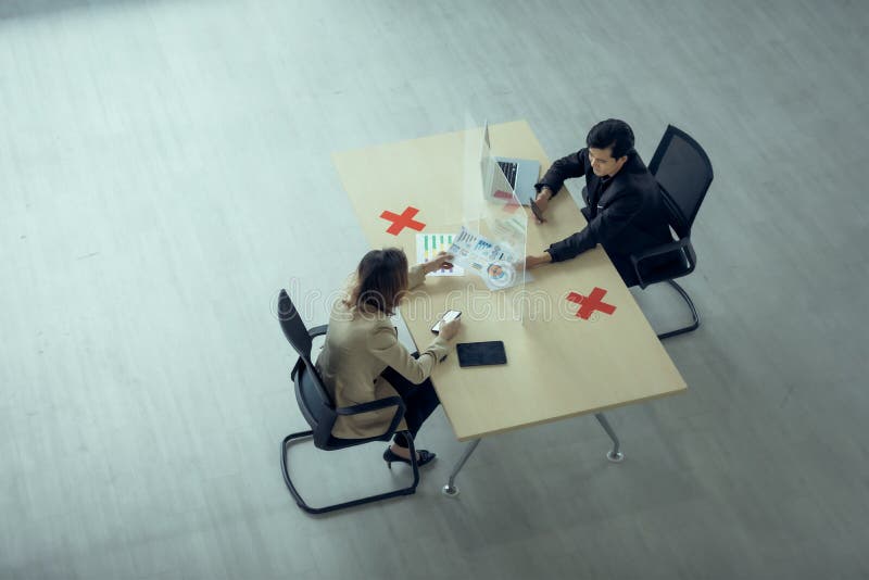 Business Workers Discussing on Table with Partition Make Separate for ...