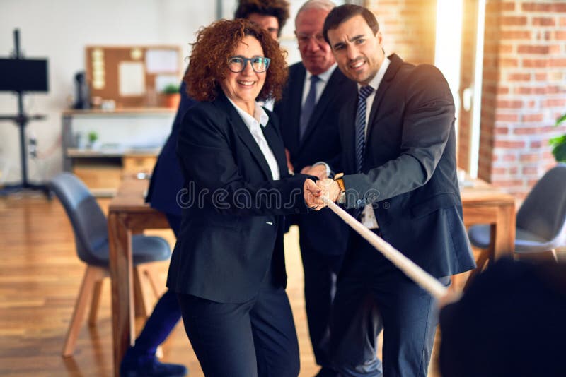 Business Workers Stretching Rope at the Office Stock Photo - Image of ...