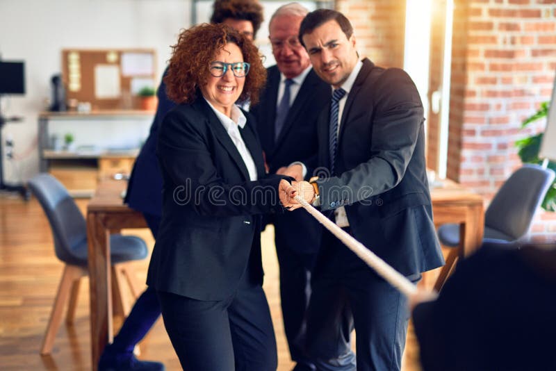 Business Workers Stretching Rope at the Office Stock Photo - Image of ...