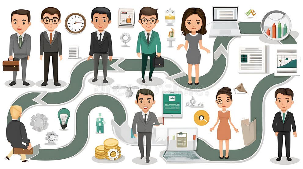 Business Workflow Process Teamwork Collaboration Diagram Illustration ...