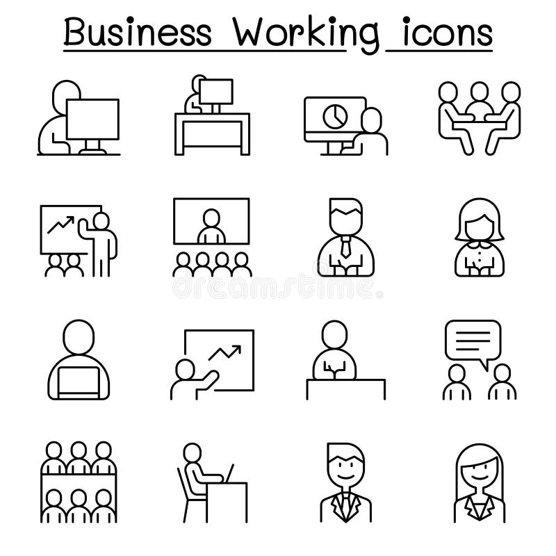 Business Working Icon Set in Thin Line Style Stock Vector ...