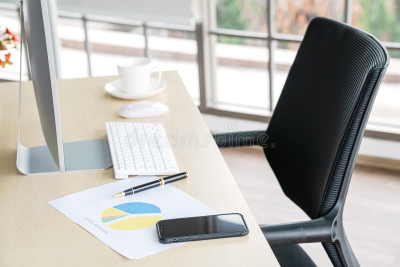 Business Workplace Concept. Cup of Hot Coffee on Work Desk with ...