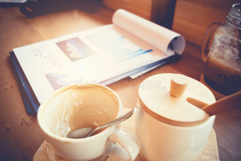 Business Workplace Concept : Empty Coffee Cup with Paperwork Stock ...
